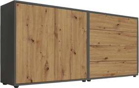 XXXLutz ŠIROKÁ KOMODA, antracitová, dub artisan, 158/73/33 cm MID.YOU - Široké komody - 001067002004