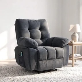 HOMCOM Relaxační křeslo, masážní čalouněné křeslo s 8 vibračními body, nastavitelná podnožka, boční kapsa, opěradlo, šedá