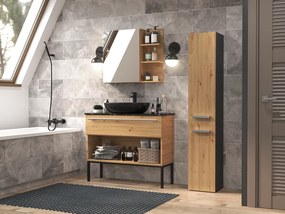 Koupelnový sloupek s košem na prádlo NEL IV antracit/dub artisan