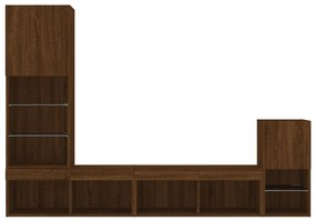 4dílná obývací stěna s LED hnědý dub kompozitní dřevo - Default Title