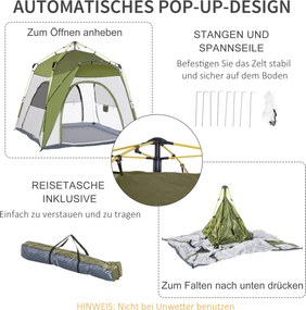 Outsunny Dvojcestný stan pro 4 osoby - Lehce, stabilní, voděodolný, UV 50+ pop-up stan pro kempování s háčkem, dveřmi, oknem, podlážkou, rodinný stan…