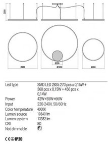 Redo Závěsné LED svítidlo ORBIT ø100/ø80/ø60 cm, 4000K, 3 kruhy Barva: Bílá, Stmívání, řízení: TRIAC