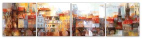 Malvis ® Obraz snové pražské panoráma - oranžové Velikost (šířka x výška): čtyřdílné panorama - 100x25 cm