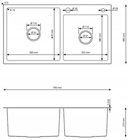 Erga HD, 1-komorový ocelový dřez 780x450x210 mm, zlatá, ERG-MLS-HD7845G