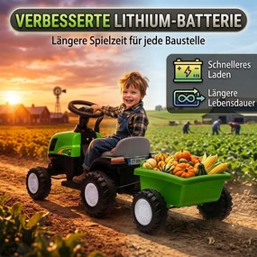 AIYAPLAY elektrický dětský traktor 6 V s přívěsem, zelený