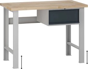 Výškově nastavitelný dílenský stůl G7, buková spárovka, 1200 x 685 x 840-1040 mm, 1x kontejner, 1 zásuvka, grafit