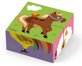 Dřevěné puzzle kostky pro nejmenší Viga Farma Barva: multicolor