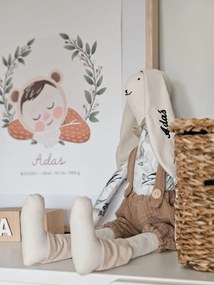 Plyšový králík v béžovém overalu eukaliptus se jménem dítěte