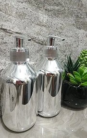 Elegantní Dávkovač tekutého mýdla, stříbrná metalíza, kov, 300ml, 16.6x6.5 cm