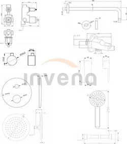 Invena Siros, podomítková sprchová sada s 2-výstupovým tělesem, černá matná, INV-BS-90-013-A