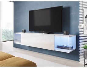 TV stolek Zigo Sky, Osvětlení: osvětlení LED - modré, Barva: bílá / bílá lesk Mirjan24 5902928965612
