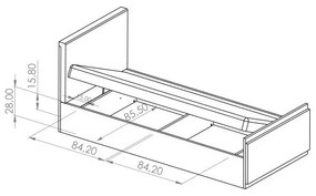 Postel s úložným prostorem 90x200 IWA IW06 bílá / dub artisan + avellino 801