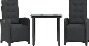 3dílný bistro set s poduškami černý polyratan 3212535