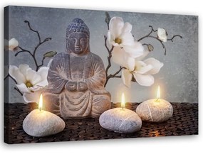 Obraz na plátně Buddha Grey Flowers Stone - 60x40 cm