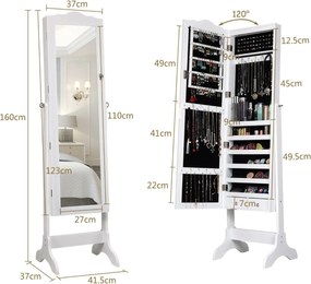 Costway Jewelry Cabinet Organizer na šperky se zrcadlovými dvířky po celé délce