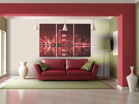 Obraz Odrážení města (3-dílný) - architektura Chicaga v červených barvách