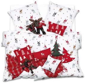SCANquilt povlečení KLASIK sobíci bílošedočervená 140 x 220/70 x 90 cm