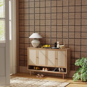 Costway 4 balení akustických panelů na stěny s 9 čtvercové dřevěné panely stěny