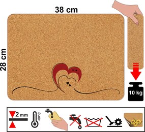 PokojovaDekorace.cz, Korkové prostírání s potiskem - 517 srdce, 38x28 cm, 1 ks