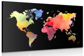 Obraz mapa světa v akvarelu na černém pozadí - 120x80 cm