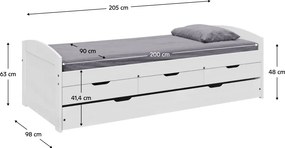 Postel s výsuvnou přistýlkou, bílá, masiv, 90x200, MARINELLA NEW