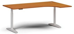 Výškově nastavitelný stůl OBOL, elektrický, 675-1325 mm, rohový pravý, deska 1800x1200 mm, bílá zaoblená podnož, třešeň