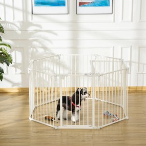 PawHut venkovní výběh pro štěňata, bezpečnostní brána s dvířky, flexibilní, skládací, 8 panelů, 60x76cm, bílá| Aosom
