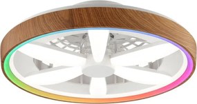 Brilliant G80935/76  Stmívatelné LED svítidlo GAIANO dekor DŘEVO, reverzní VENTILÁTOR LED RGB