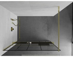 Mexen Kioto+, sprchová zástěna s poličkou a držákem na ručníky 130 x 200 cm, 8mm čiré sklo vzor černý, zlatý profil, 800-130-121-50-78
