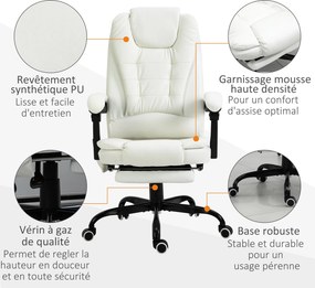 Vinsetto Masážní Kancelářská Židle, Ergonomická Židle s Nastavitelnou Výškou, Sklopným Opěradlem a Ovládáním na Kabel, Sklopnou a 360° Otočnou Podnož…