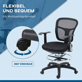 Kancelářská židle Vinsetto Ergonomická počítačová židle 95-115 cm s područkami a podnožkou Mesh Black pro kancelář a domácí kancelář |