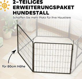 PawHut 2dílné rozšíření 2 panelů plotu pro psy pro hrací arénu, 80 x 80 cm ocelový plot pro štěňata, pro malé a střední psy