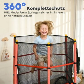 HOMCOM dětská trampolína Ø163 cm, trampolína s ochrannou sítí, kryt hran, zahradní trampolína pro děti 3-10 let, max. zatížení 50 kg, červená barva