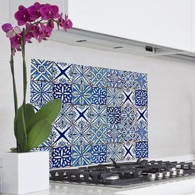 Crearreda samolepicí dekorace hliníková do kuchyně, za sporák Bellacasa Modré obklady 67215 / Hliníková dekorace Blue Azulejos (47 x 65 cm)