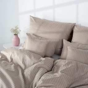 Damaškové saténové prodloužené povlečení Pruh 10 mm - Light brown Velikost: 140 x 220 + 70 x 90
