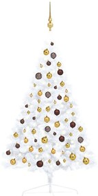 Umělý vánoční půl stromek s LED a sadou koulí bílý 120 cm