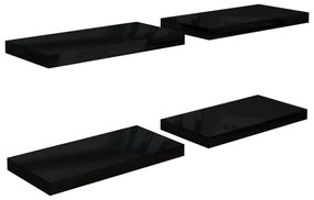 Petromila Plovoucí nástěnné police 4 ks lesklé černé 50 x 23 x 3,8 cm MDF