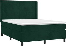 Box spring postel s matrací a LED tmavě zelená 140x200 cm samet 3139448