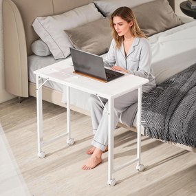 HOMCOM Psací stůl, skládací počítačový stůl, prostorově úsporný kancelářský stůl na kolečkách, přihrádka na zařízení, 80 x 52 x 75 cm, Bílá