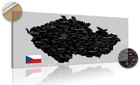 Obraz na korku černo-šedá mapa Česka s vlajkou