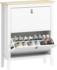 HOMCOM Úzký botník do předsíně s 2 skládacími zásuvkami, nastavitelnými policemi a PU úchopy pro 14 párů bot 80x24x95,5 cm Bílý | Aosom