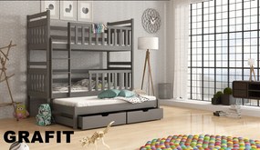 Patrová postel Klára 90x190 cm s přistýlkou a úložným prostorem GRAFIT