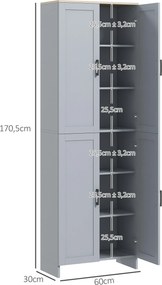 HOMCOM Kuchyňská Skříň Vysoká Komoda Buffet Úložná Skříň Moderní Styl S Víceúložným Prostorem a 4 Dveřmi a Nastavitelnými Policemi, 60 x 30 x 170,5 c…