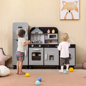Costway Dětská kuchyňka s příslušenstvím 3 v 1 dětská kuchyňka dřevěná s lednicí