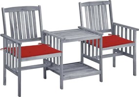 vidaXL Zahradní židle s čajovým stolkem a poduškami masivní akácie [3061307] Barva: Červená