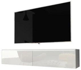 TV stolek LOWBOARD D 140, 140x30x32, bílá/bílá lesk + LED