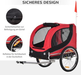 PawHut přívěs pro psy přívěs pro jízdní kola přívěs pro psy přívěs pro jízdní kola červený+černý 130 x 73 x 90 cm | Aosom