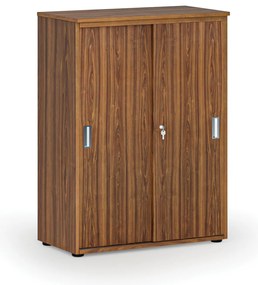 Kancelářská skříň se zasouvacími dveřmi PRIMO WOOD, 800 x 420 x 1087 mm, ořech