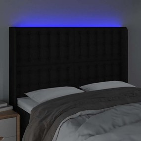 Čelo postele s LED černé 147 x 16 x 118/128 cm textil 3124482