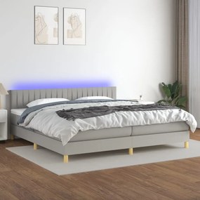 Box spring postel s matrací a LED světle šedá 200x200 cm textil